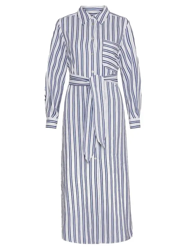 Marella Long Sleeve Striped Shirt Dress With Tie Waist - White