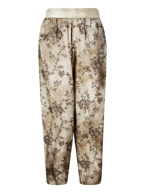 UMA WANG Floral Printed Straight Leg Trousers - Nude