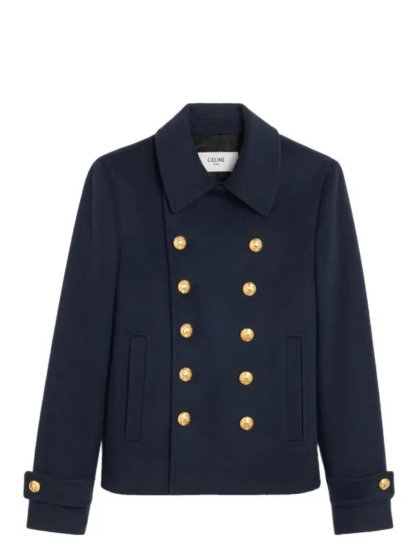 Celine Cropped Chelsea Coat In Wool Cloth - Navy Blue