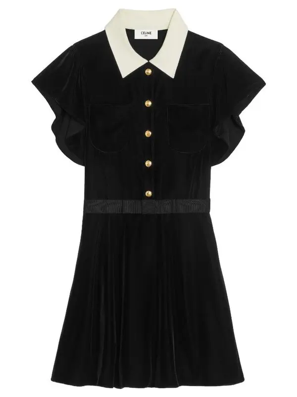 Celine Mini Dress In Flowing Velvet - Black