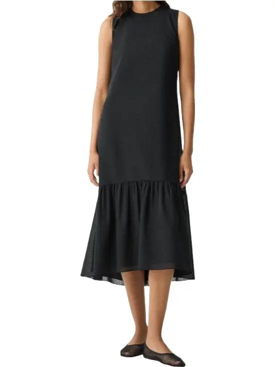 Theory Tie-neck Midi Dress In Lightweight Wool - Black