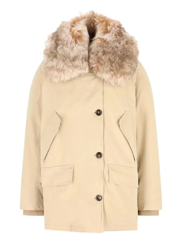 Prada Long-sleeved Button-up Coat With Fur Collar - Rope Ash