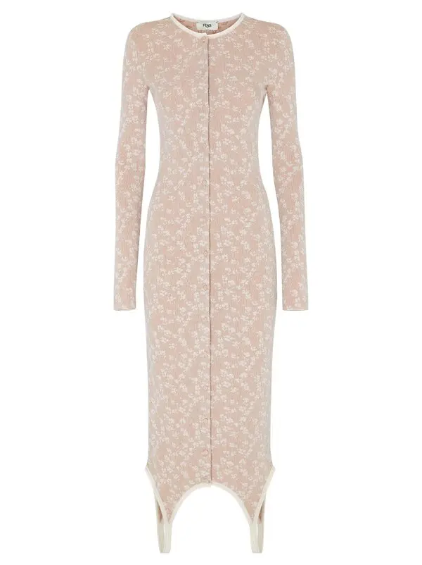 Fendi Floral Motif Cut-out Asymmetric Hem Dress - Brown