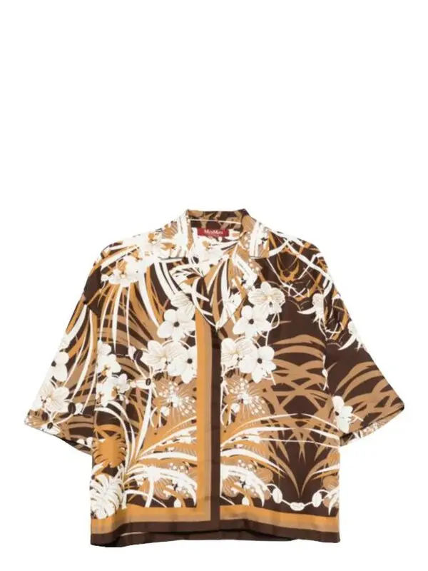 Max Mara Short Sleeve Floral Print Shirt - Coffee