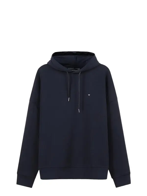 Emporio Armani Embroidered Logo Drawstring Hoodie - Black