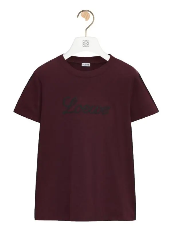 Loewe Embroidered Logo Crewneck T-shirt - Burgundy