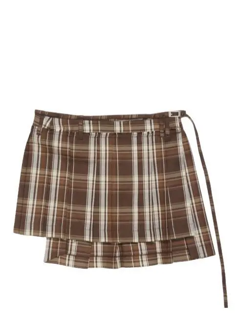 Acne Studios Pleated Asymmetrical Plaid Skirt - Brown/beige