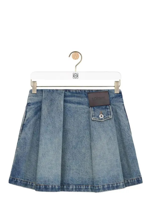 Loewe Mini Denim Skirt With Embossed Leather Patch - Washed Denim