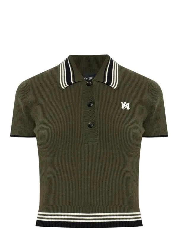 Amiri Ribbed Logo Polo Knitted Sweater - Green