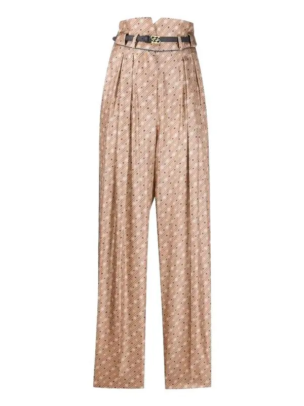 Fendi High-waisted Karligraphy Motif Printed Trousers - Nude