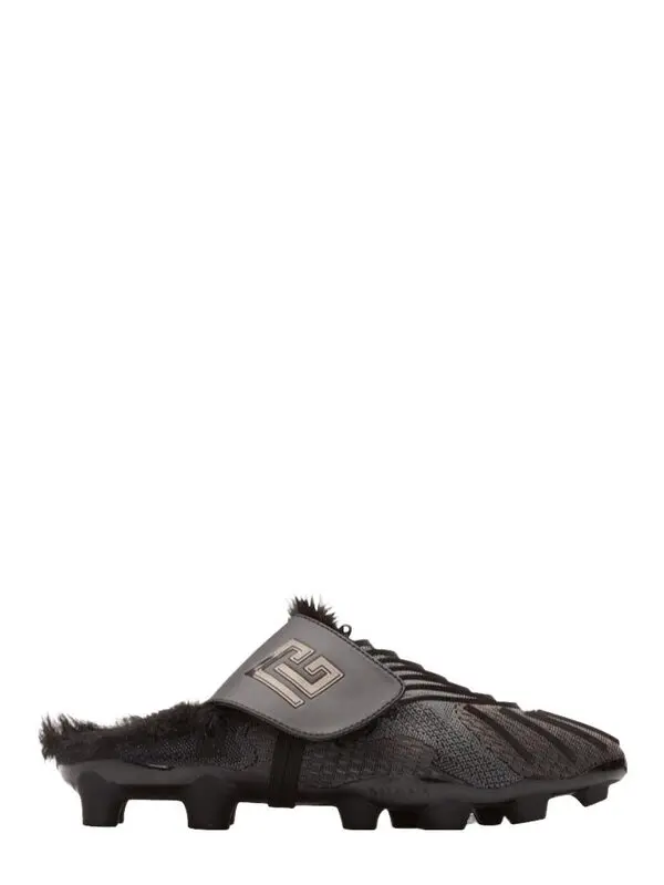 Balmain Half Time Faux Fur-lined Mules With Technical Fabrics - Black