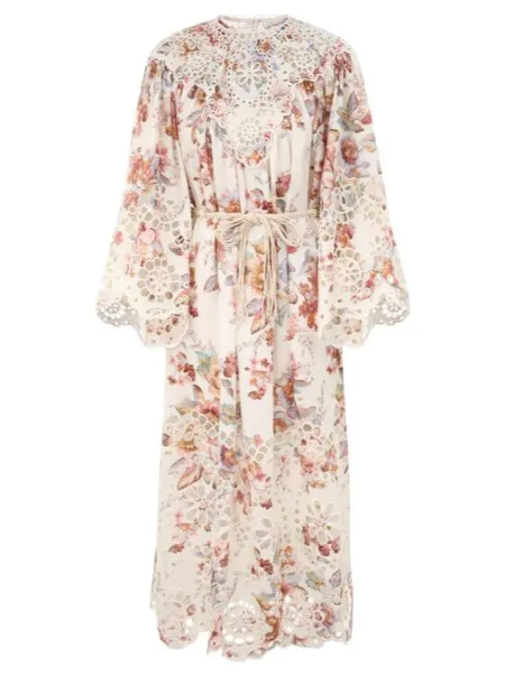 Zimmermann Awaken Embroidered Midi Dress - Nude