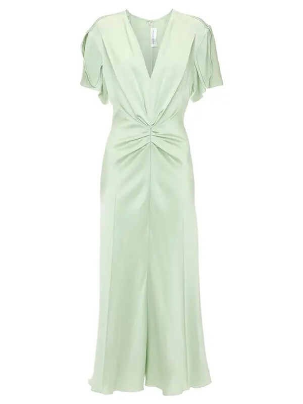 Victoria Beckham Gathered V-neck Midi Dress - Emerald