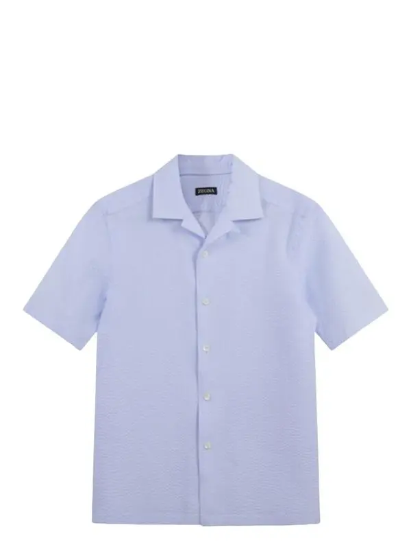 Zegna Lapel Short-sleeved Shirt - Blue