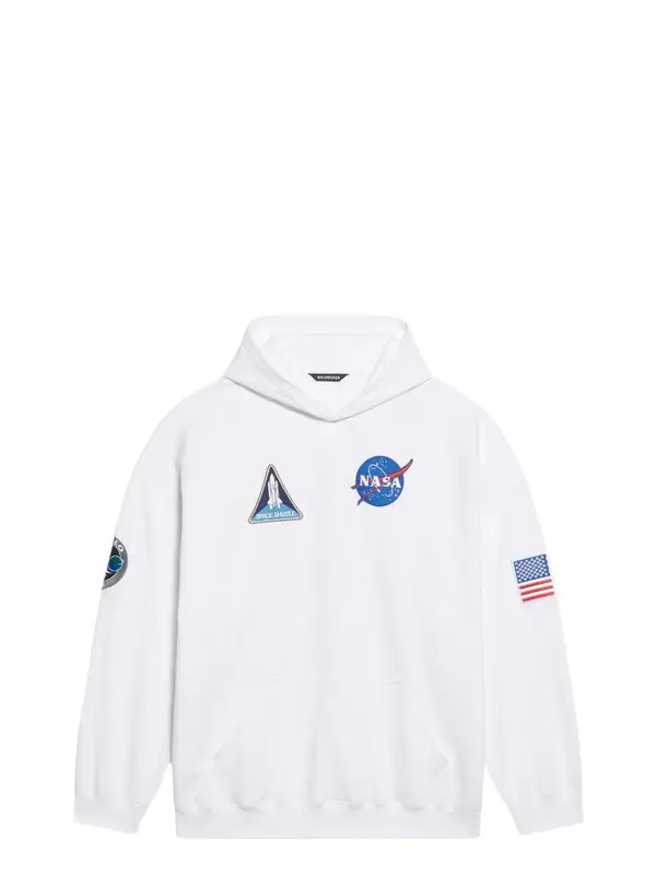 Balenciaga Patch Detail Logo Print Hoodie - White
