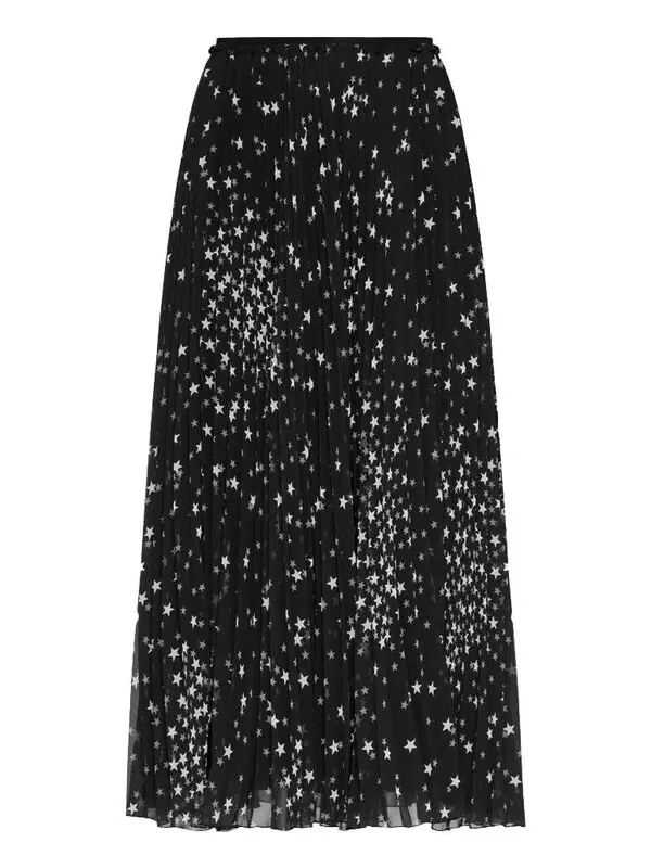 Red Valentino Pleated Midi Skirt With Star Print - Black
