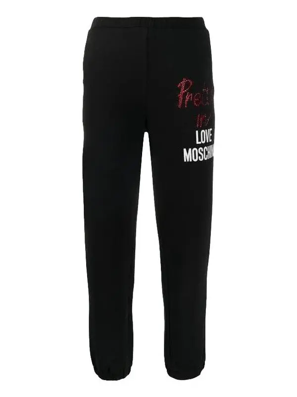 Moschino Rhinestone Embellished Logo Sweatpants - Black