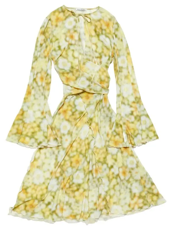 Acne Studios Abstract Print Wrap Midi Dress - Yellow