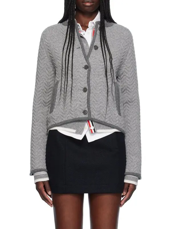 Thom Browne Herringbone 3d-knit Cardigan - Light Gray