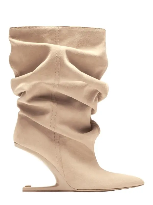 Balmain Wedge Ankle Boots With Gold Metallic Detail - Beige