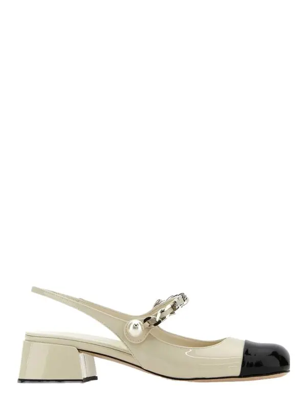 Miu Miu Round Toe Slingback Heels With Chain Detailing - Nude