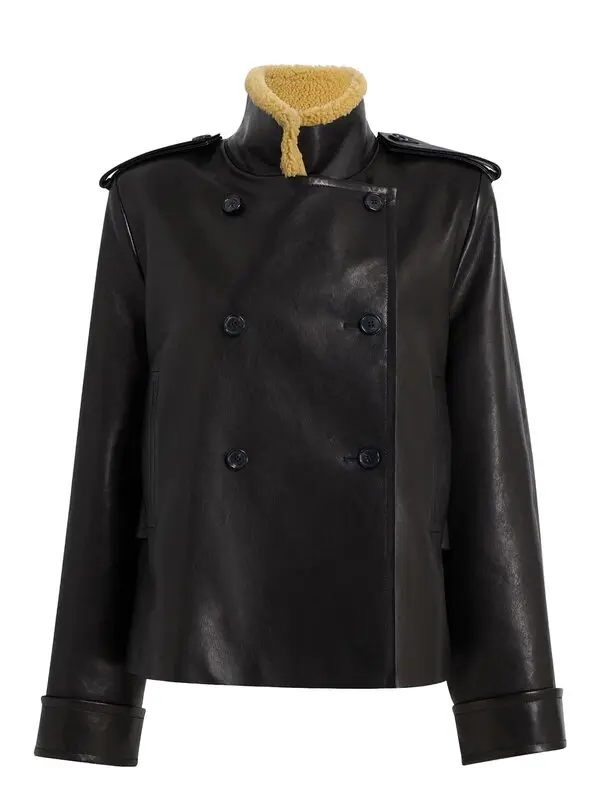 Khaite Dean Belted Leather Jacket With Shearling Collar - Black