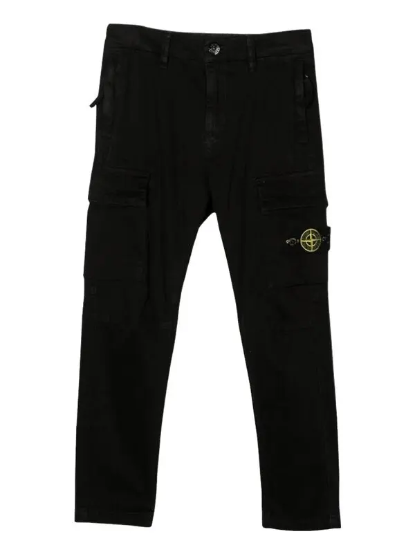 Stone Island Logo Detail Cargo Trousers - Black