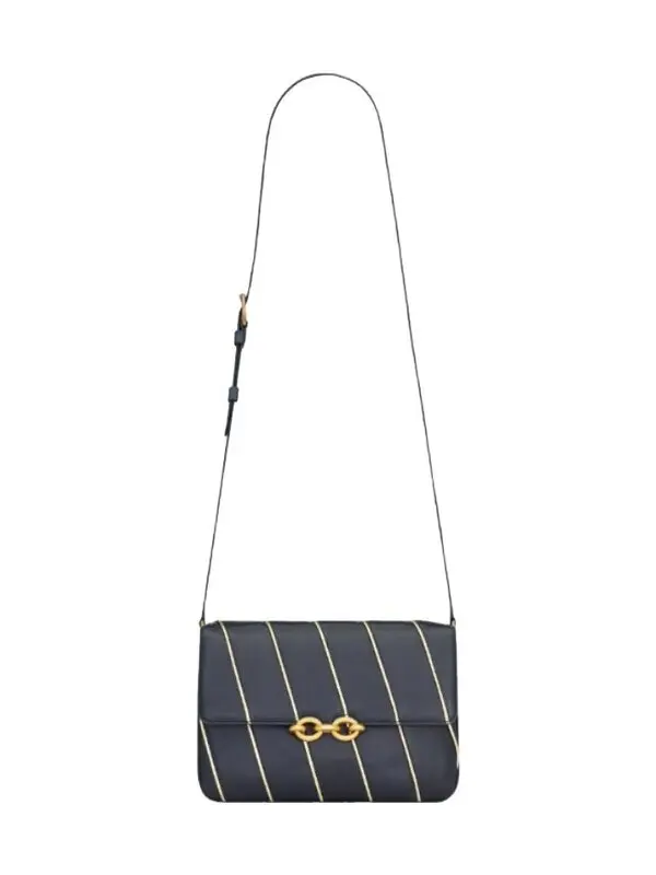 Saint Laurent Le Maillon Striped Satchel Bag - Black