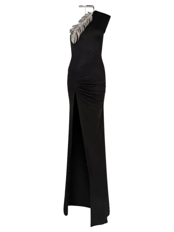 David Koma Crystal Feather One-shoulder Gown - Black/silver
