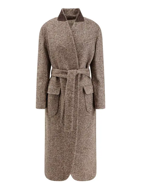 Brunello Cucinelli Single-breasted Belted Coat - Brown