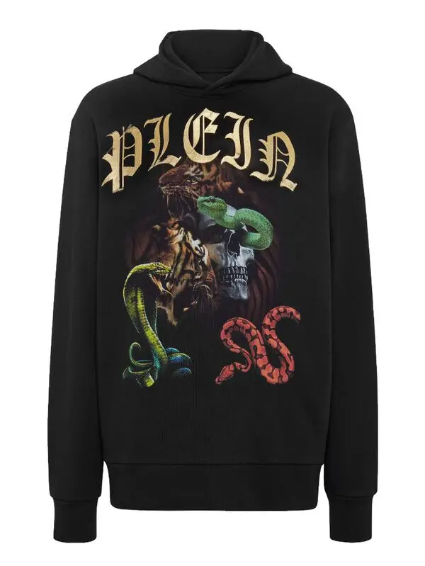 Philipp Plein Graphic Printed Long Sleeved Hoodie - Black
