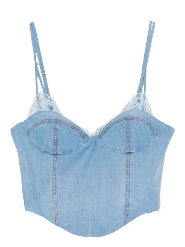 Ermanno Scervino Denim Lace Trimmed Bustier Top - Blue
