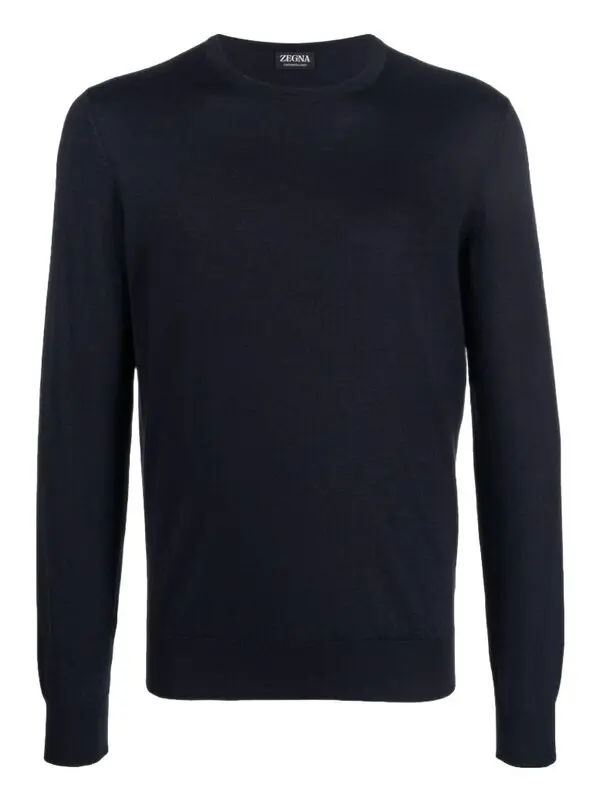 Zegna Round Neck Long Sleeve Sweater - Black