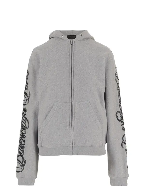 Balenciaga Logo Zip Hoodie Sweatshirt - Gray