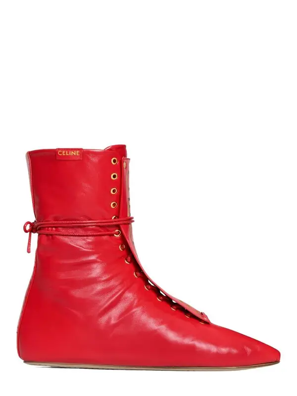 Celine Ballet High Lace-up Boots In Lambskin - Bright Red