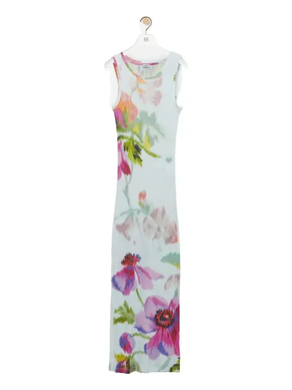 Loewe Slim Fit Long Floral Print Tank Dress - Light Blue/multicolour