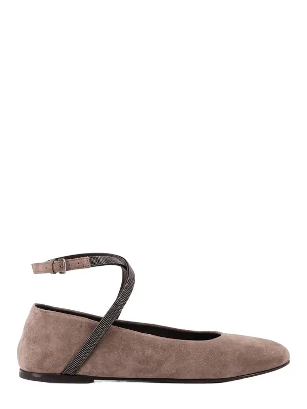 Brunello Cucinelli Round Toe Ballet Flats With Adjustable Buckle - Brown