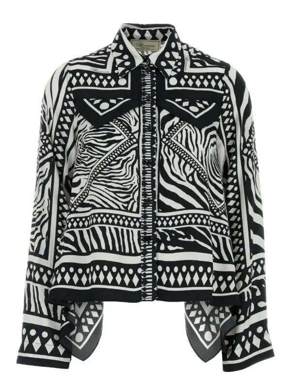 Blumarine Printed Long Sleeved Shirt - Black