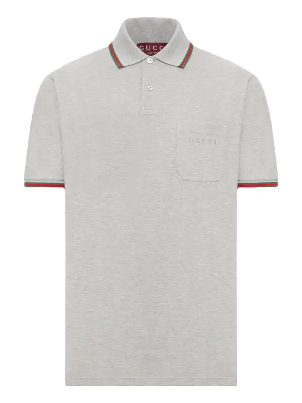 Gucci Logo Embroidered Short-sleeve Polo Shirt - Grey