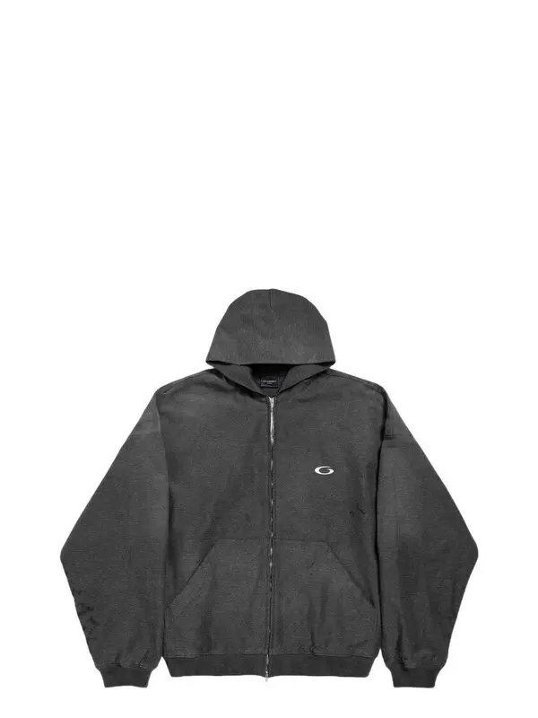 Balenciaga Loop Sports Icon Embroidered Zipped Hoodie - Coal Gray