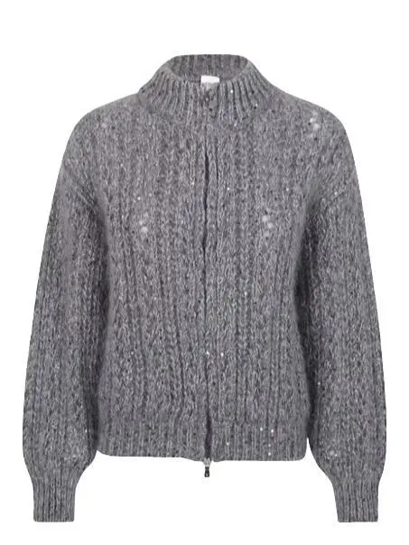 Eleventy Sequin Embellished Zip Up Cardigan - Gray