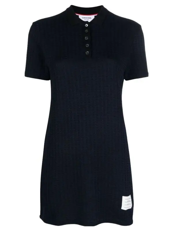 Thom Browne Checked Jacquard Polo Mini Dress - Navy Blue
