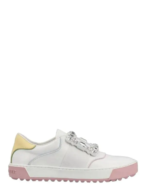 ROGER VIVIER Very Vivier Strass Buckle Leather Sneakers - White