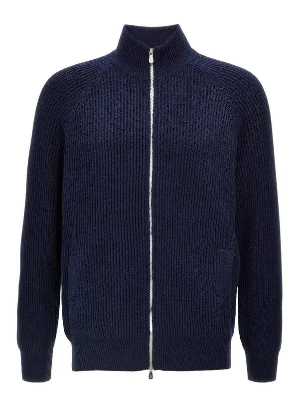 Brunello Cucinelli Malfilé English Rib Cardigan - Blue