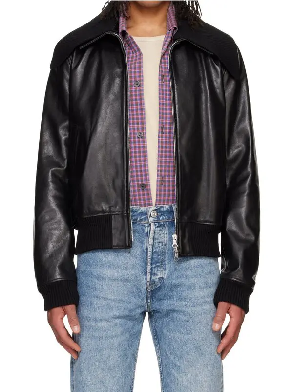 Our Legacy Leather Bomber Jacket - Black