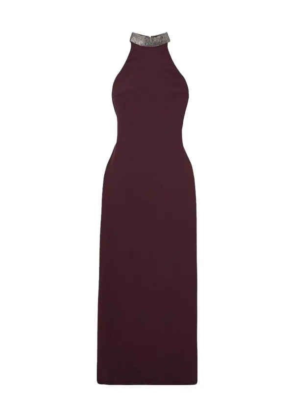 Brunello Cucinelli Embellished Halterneck Maxi Dress - Burgundy