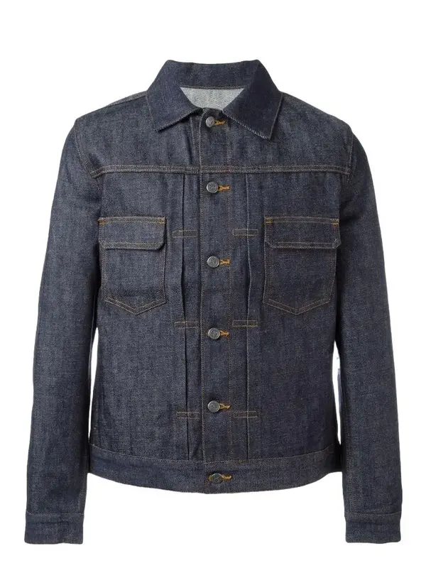 A.p.c. Indigo Denim Jacket With Button Closure And Cuffed Sleeves - Black