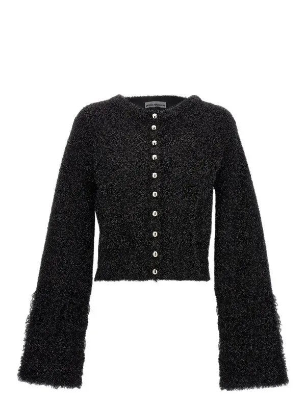 Rabanne Cropped Cardigan With Metal Buttons - Black