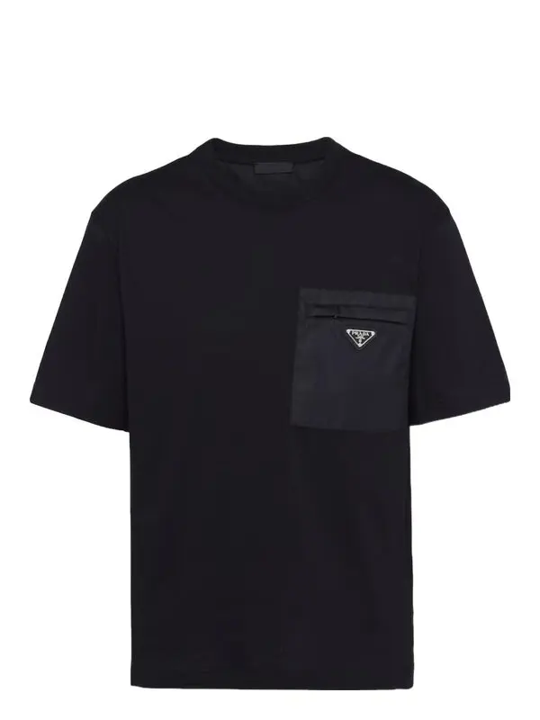 Prada Re-nylon And Jersey T-shirt With Zippered Pocket - Black