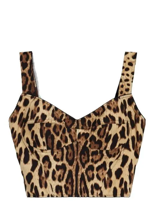Dolce & Gabbana Leopard Print Bustier Top - Beige